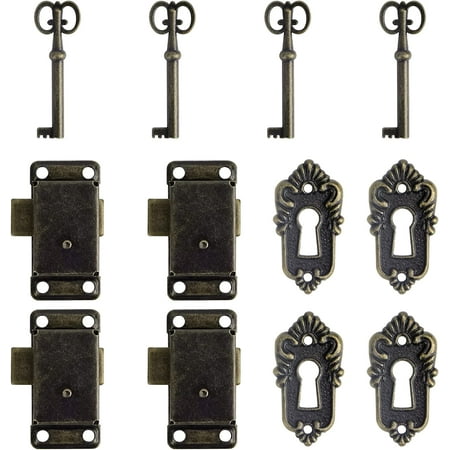 SHARKDOOK Set of 4 Antique Zinc Alloy Antique Cupboard Locks with 4 ...