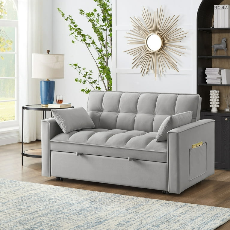 4 in1 Loveseat Sofa Bed with Armrests Storage Pockets Convertible Loveseat Sofa Couch Latitude Run Upholstery Color Gray