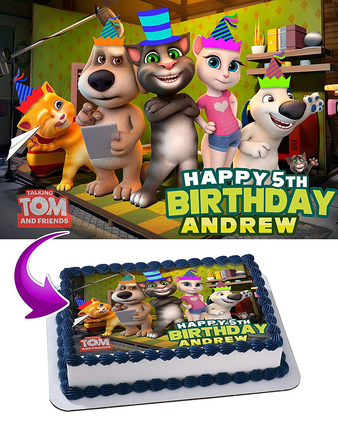 Talking Tom - Edible Cake Topper - 11.7 x 17.5 Inches 1/2 Sheet ...