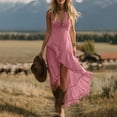 Asymmetrical Dress for Women Sleeveless V Neck Ruffle Hem Flowy Long ...