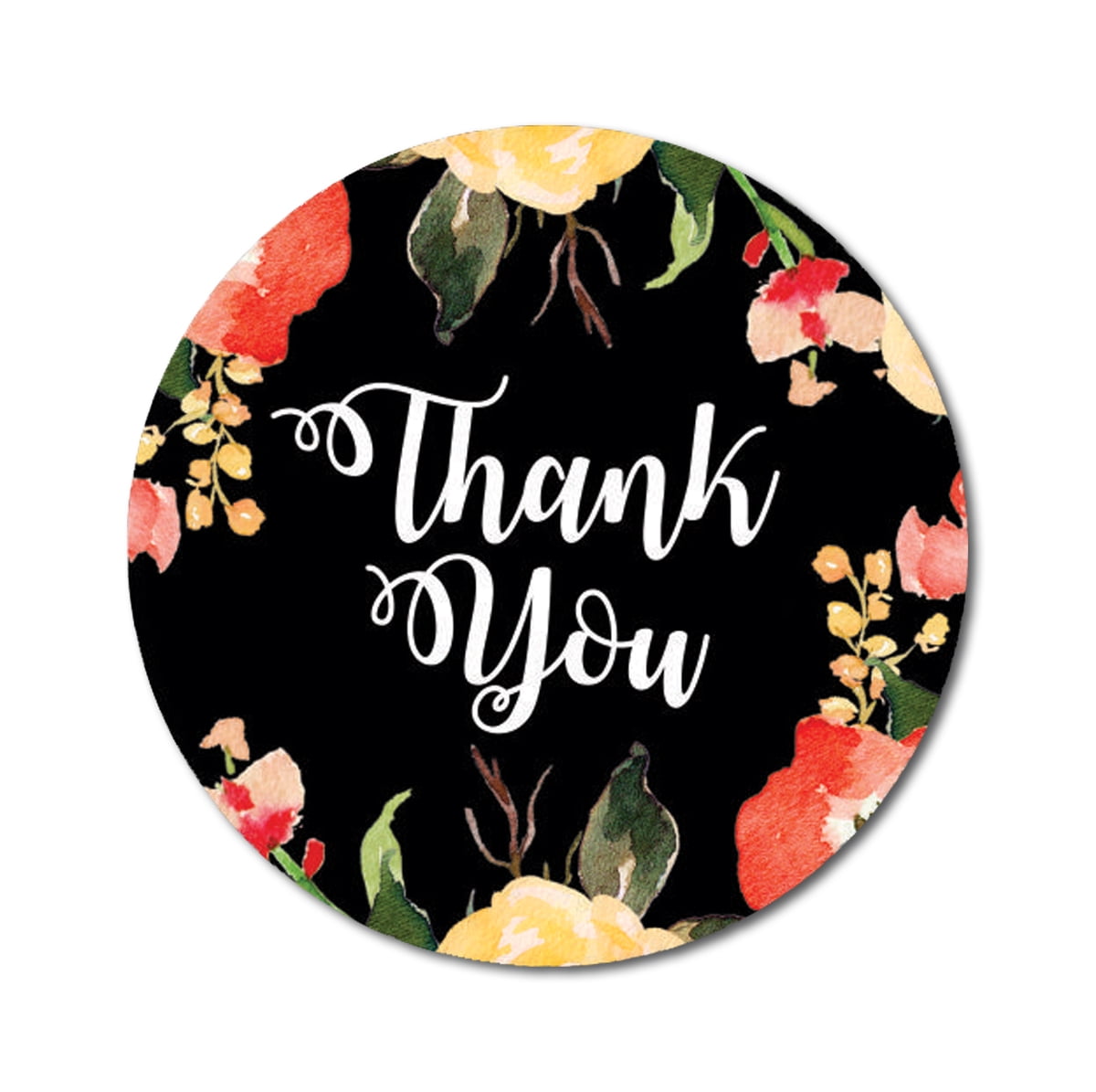 Darling Souvenir 45 Pcs Round Floral Border Black Thank You Stickers ...