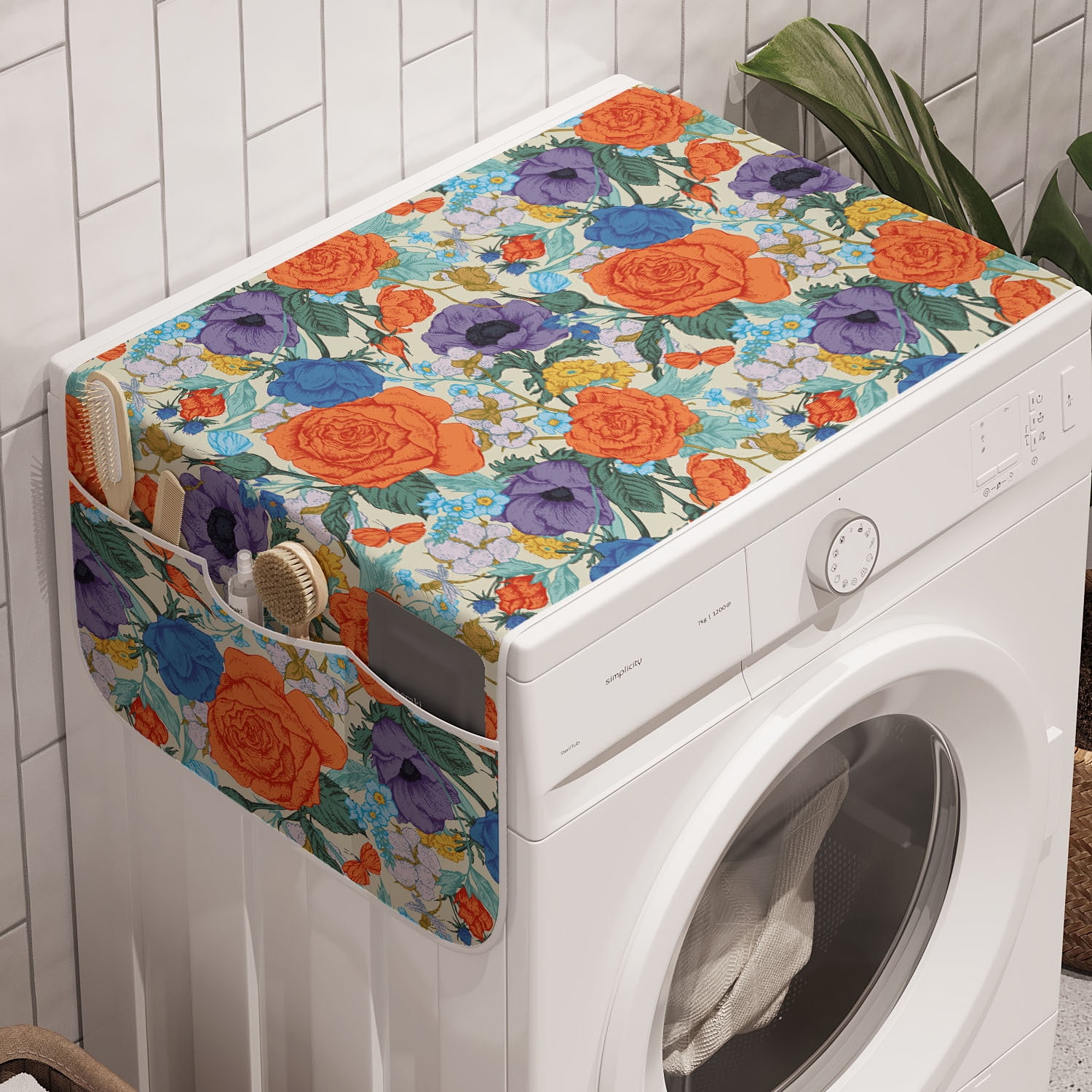 Spring Washing Machine Organizer, Floral Nature Themed Nostalgic ...