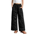 AGKIZG Solid Color Loose Thin Cargo Pants Straight Leg Elastic Waist ...