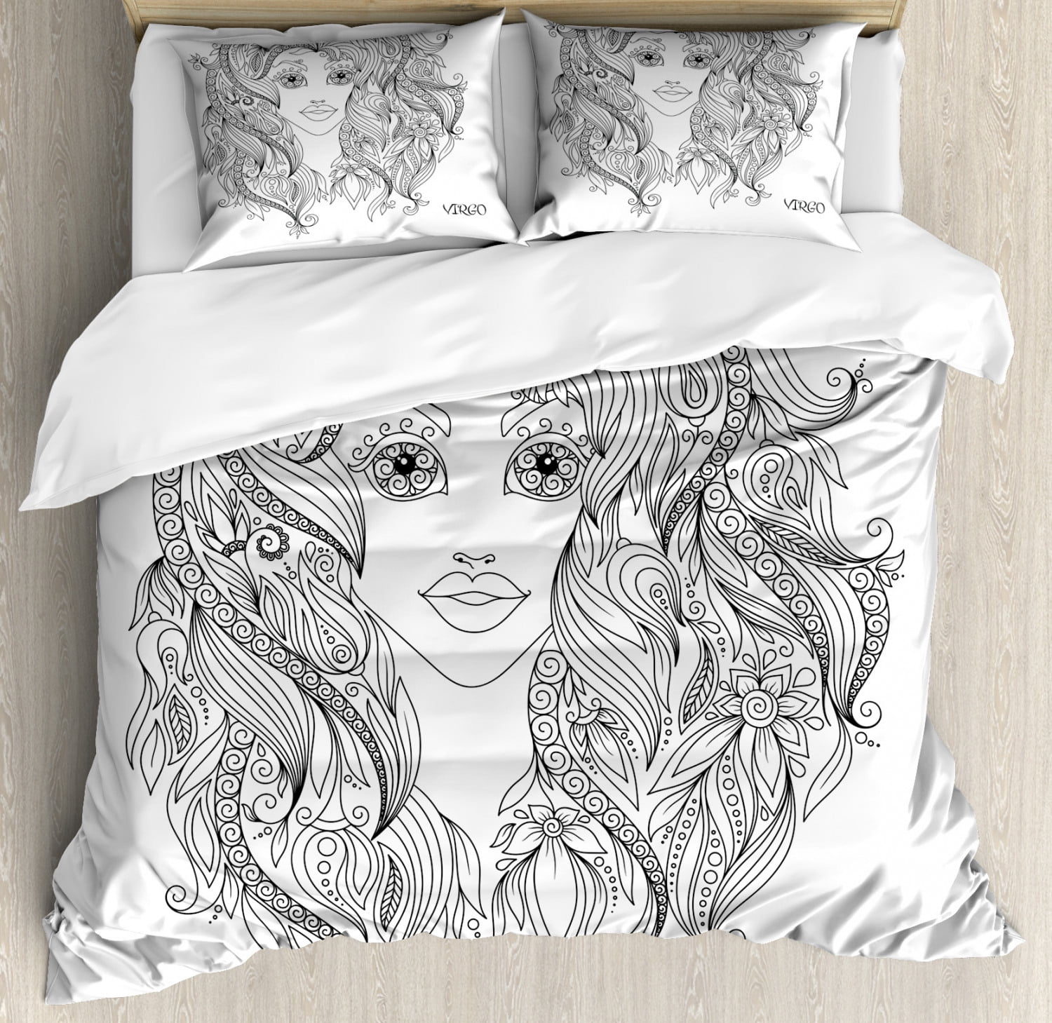 Zodiac Virgo Queen Size Duvet Cover Set Young Lady Portrait With