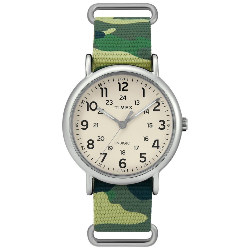 Timex - Timex Men's Weekender 40mm Green Camo Nylon Slip-Thru Strap ...