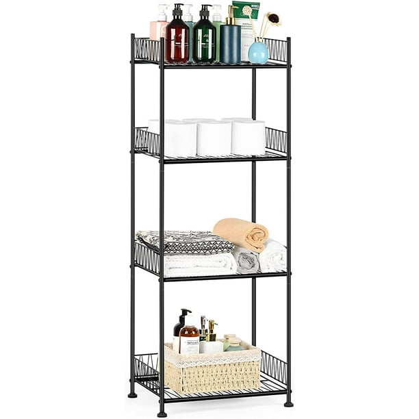 4 Tier Bathroom Storage Rack Wire Shelving Unit Organizer, Black ...