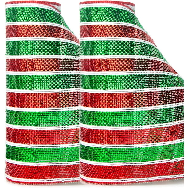 Christmas Tree Ribbon Garland-2 Rolls Red and Green Stripe Deluxe ...