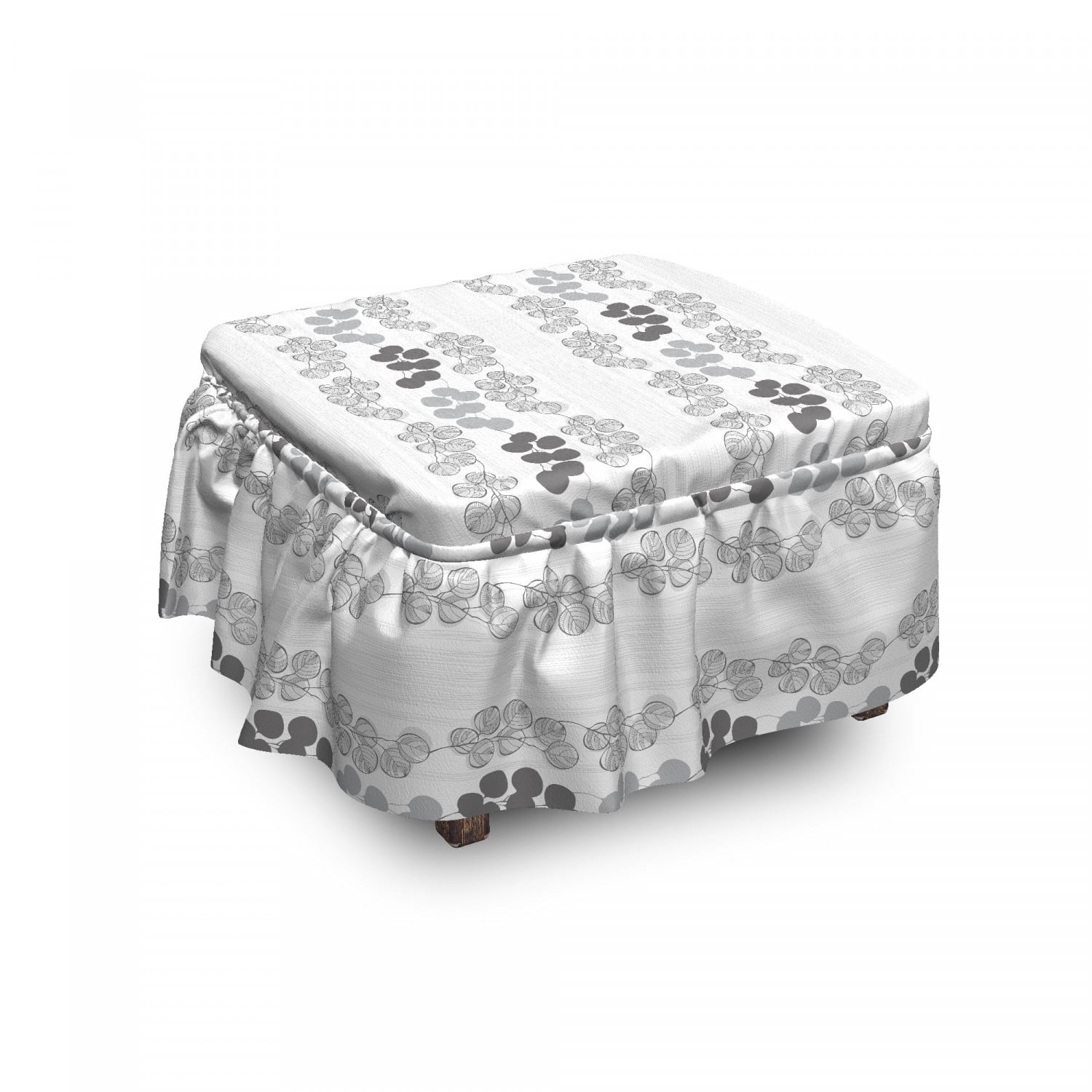 Floral Ottoman Cover, Simple Greyscale Botanical, 2 Piece Slipcover Set ...