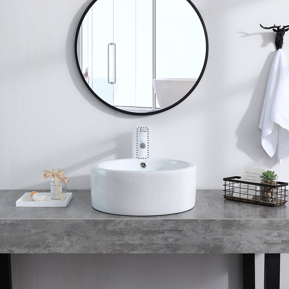 Bathroom Sink White Porcelain Ceramic Vessel Vanity Basin Bowl W Pop Up