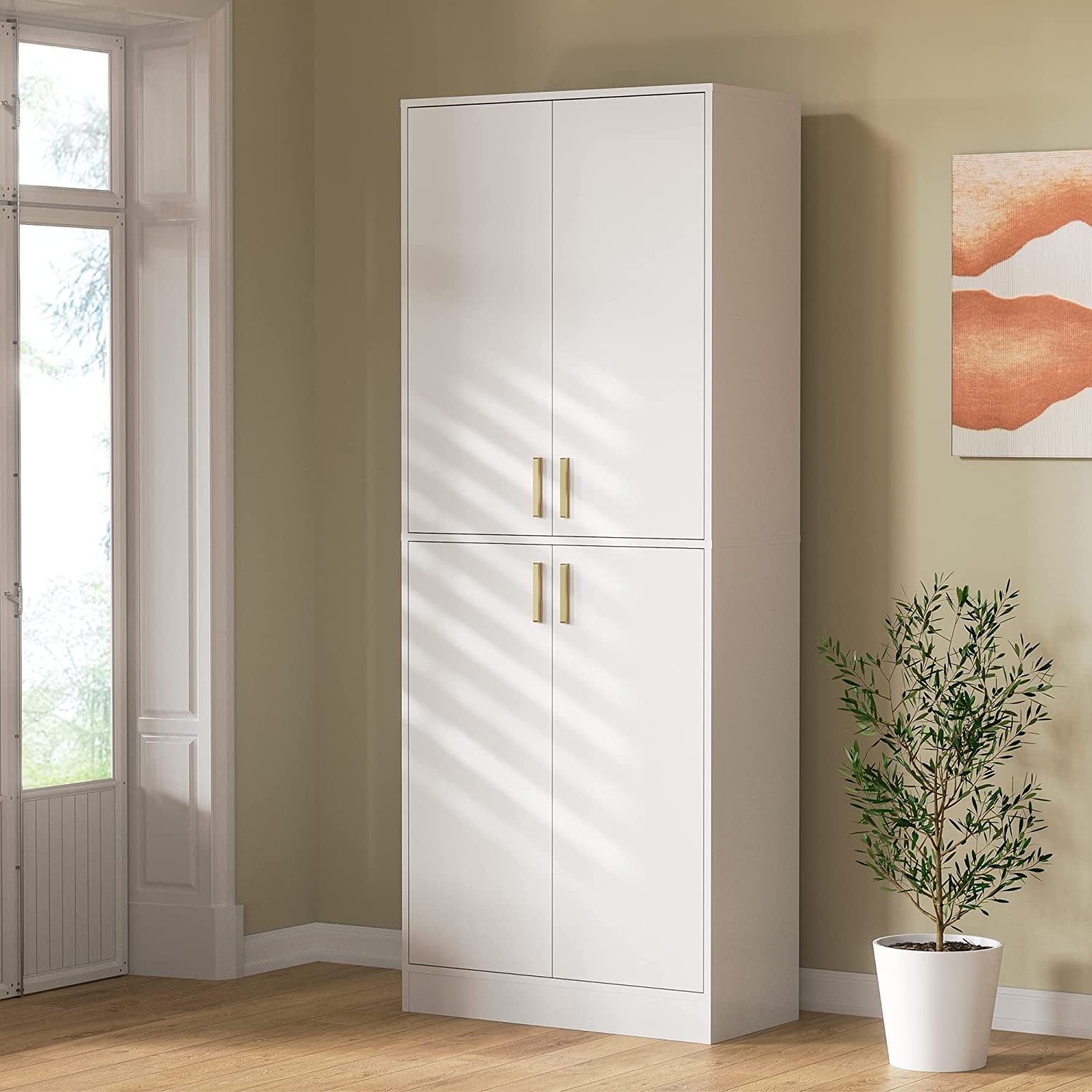 Cozy Castle 71" Tall White Kitchen Pantry, Freestanding Pantry Cabinet ...