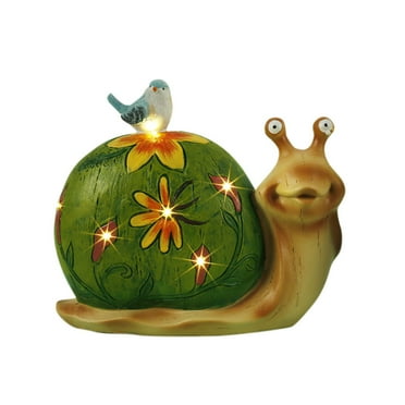 WSgift Garden Statue Resin Snail Figurine Solar Powered Outdoor ...