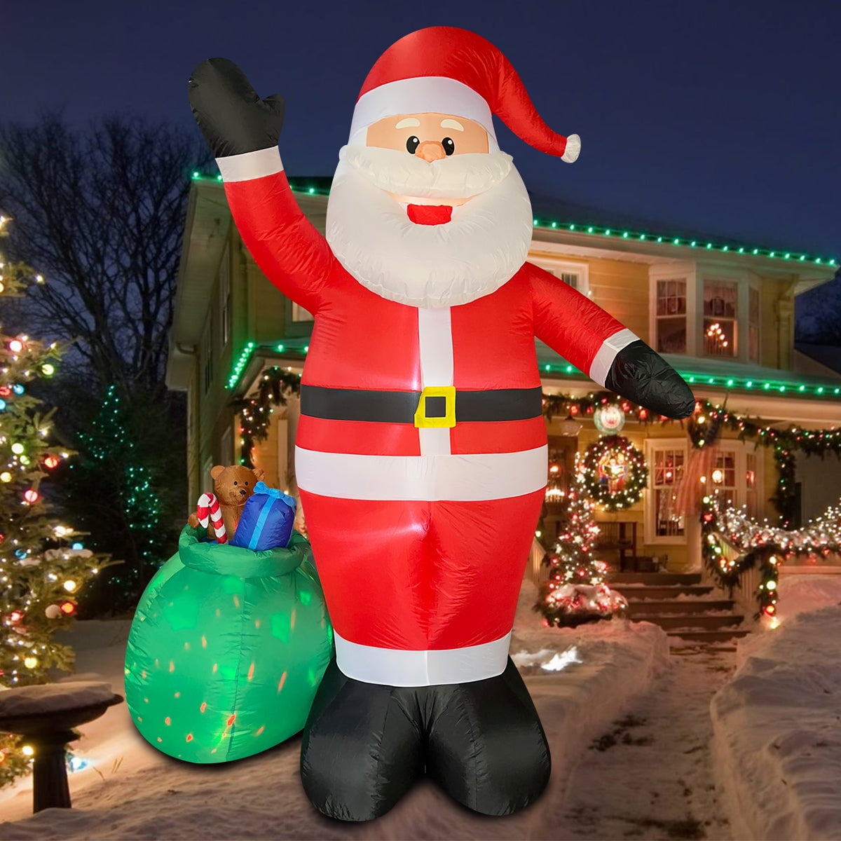 SEASONBLOW Christmas Inflatable Santa with Gift Bag Décor, LED Blow Up ...