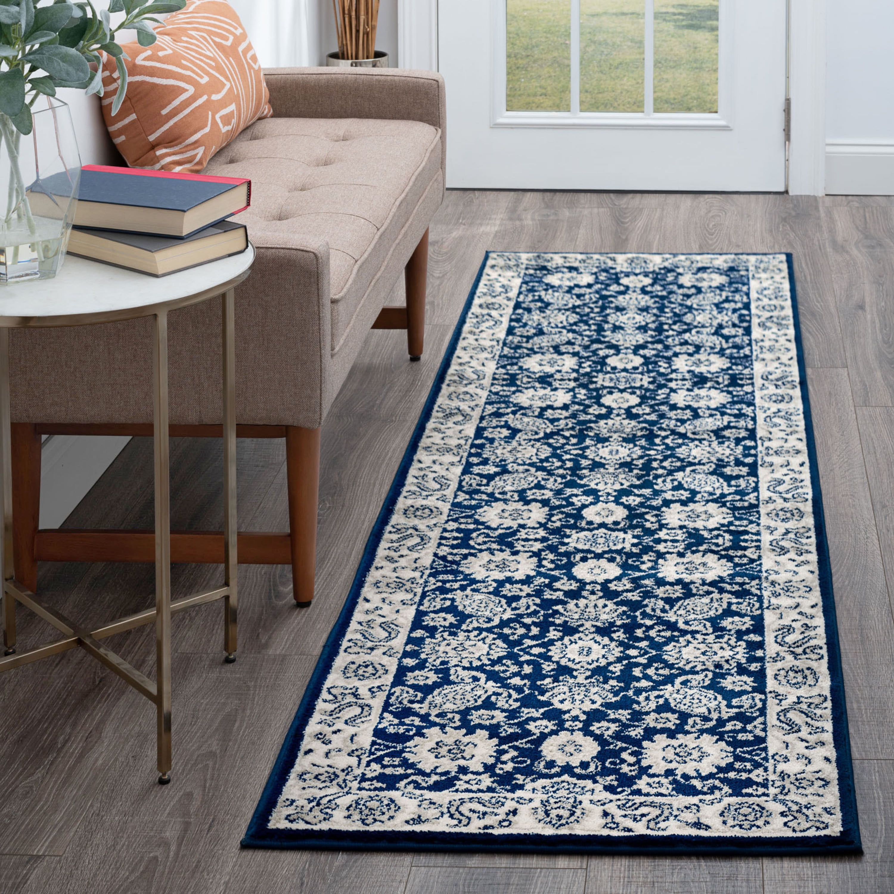 Traditional 2x10 Area Rug (2'3'' x 10') Floral Navy, Ivory Indoor ...