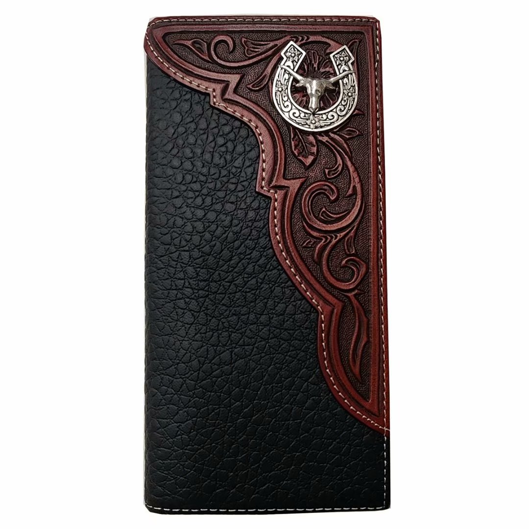 Mens Wallet Western Wallet Genuine Leather Long Bifold Mens Checkbook ...