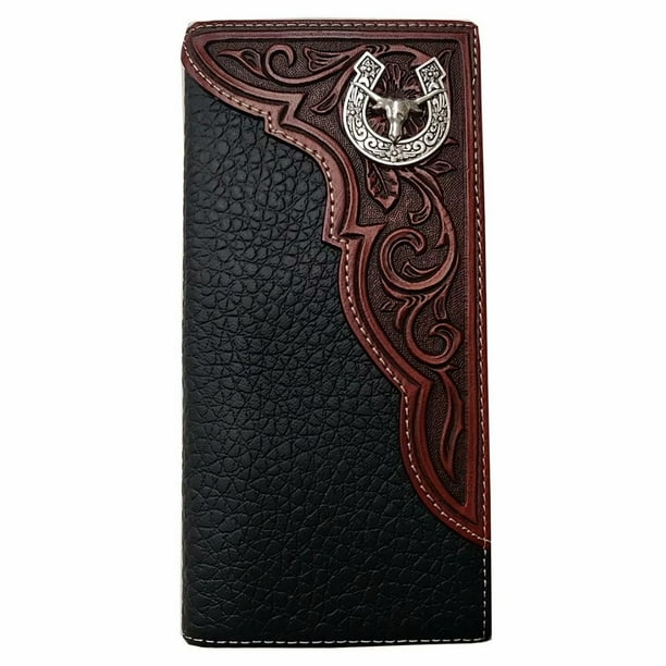 Mens Wallet Western Wallet Genuine Leather Long Bifold Mens Checkbook ...