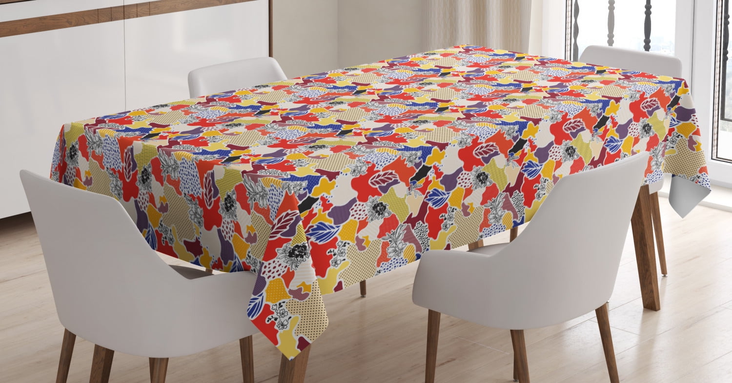 Patchwork Tablecloth, Adjoining Uneven Wavy Forms Ornamented with Dots ...