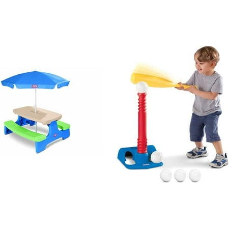 Sinda Easy Store Picnic Table with Umbrella & T-Ball Set (Red) w/5 ...