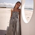 2026 New Women's Black and White Vertical Stripe Smocked Bust A-Line ...