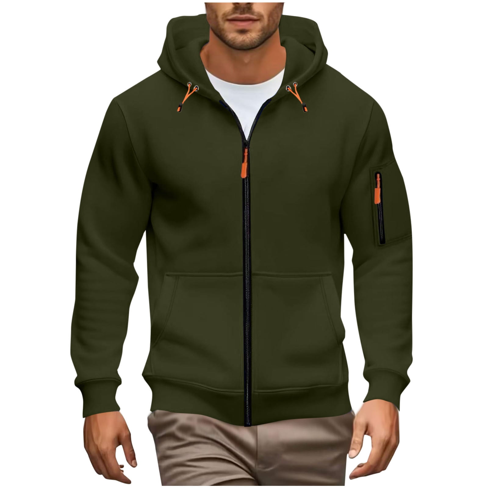 Unbranded Mens Hooded Sweatshirts  Mens Solid Color Long-Sleeve Hooded Zipper Cardigan Sweatshirt Jacket With Pockets  Regular-Fit  Mens Casual Hoodi