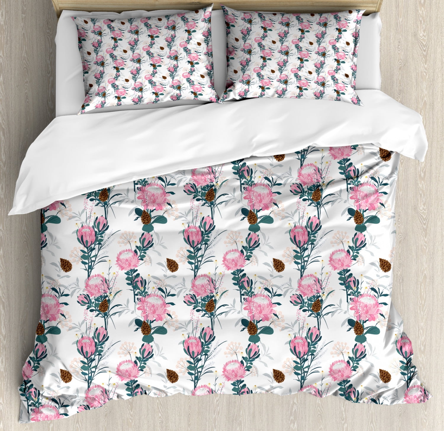 Floral Duvet Cover Set Queen Size, Feminine Bouquet of Protea Blossoms ...