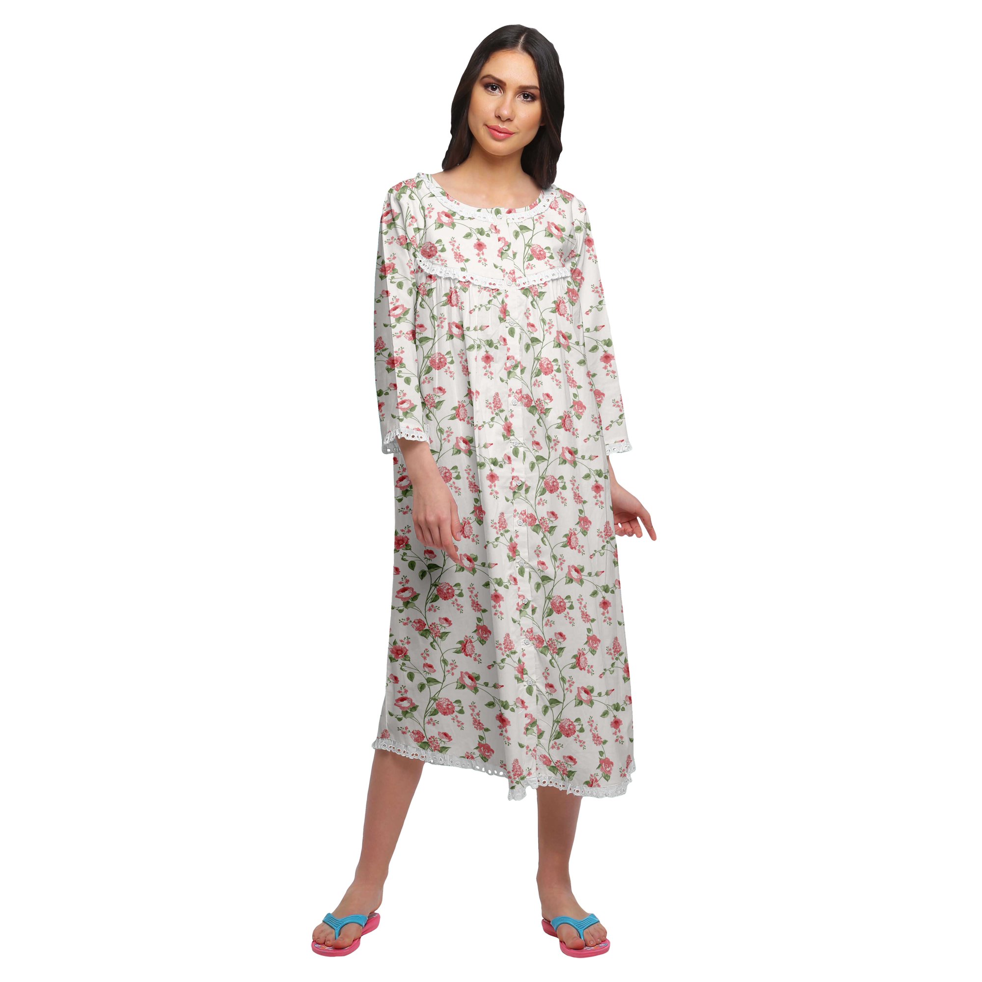 Click here for Moomaya Printed 3/4 Sleeve Nightdress Nursing Cott... prices