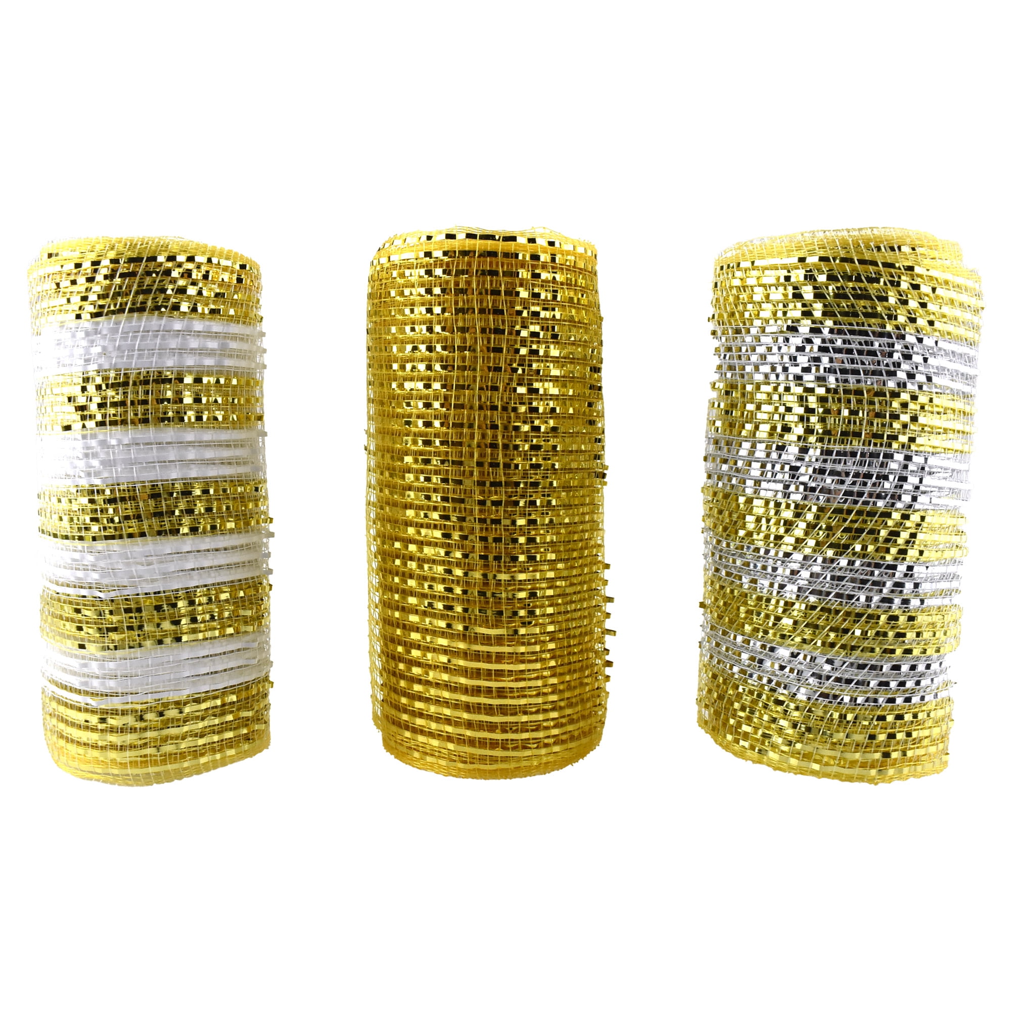 Metallic Mesh Wrap Ribbon, Gold, 6-Inch, 5-Yard, 3-Piece - Walmart.com