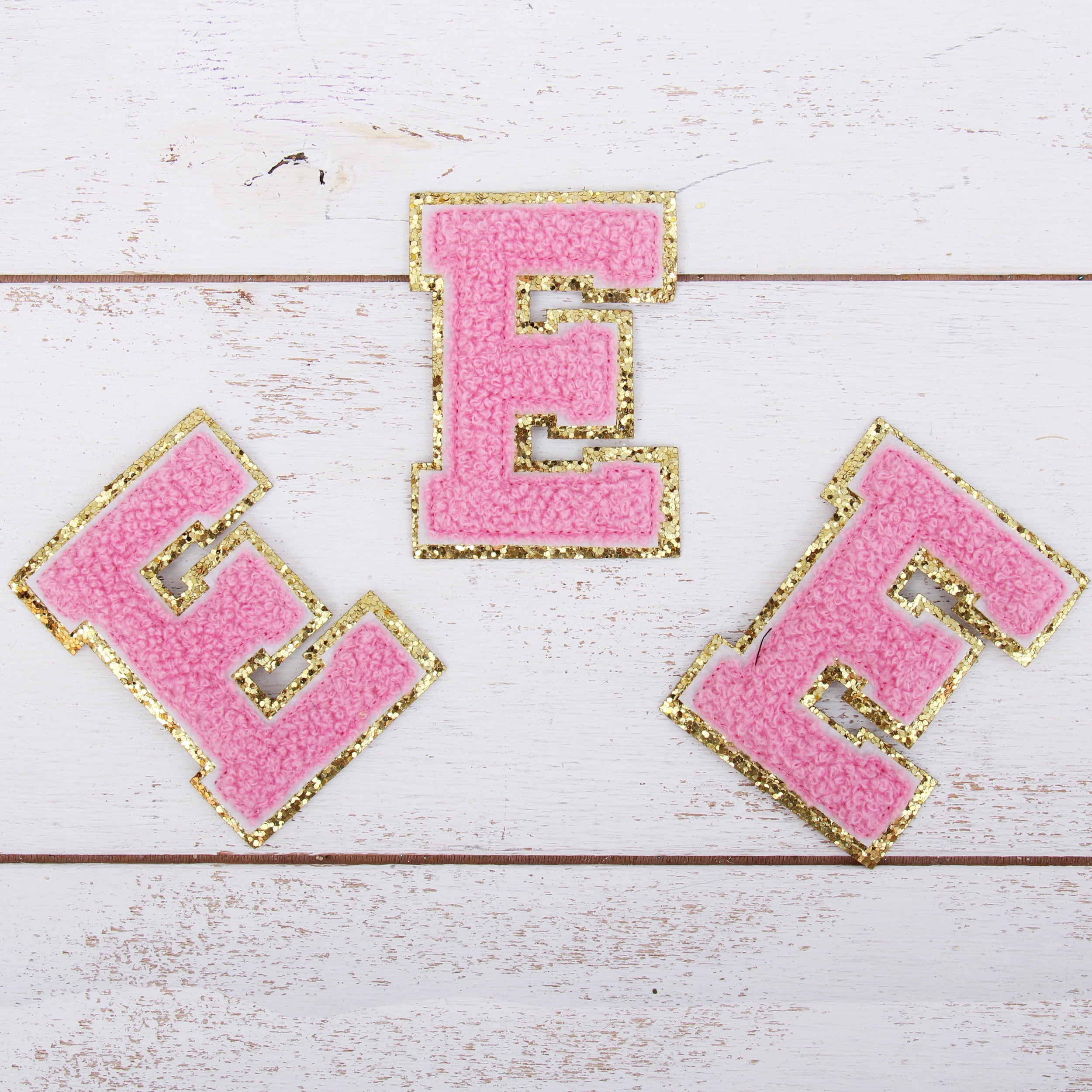 3 Pack Chenille Iron On Glitter Varsity Letter "E" Patches - Pink ...