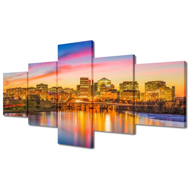 TISHIRON 5PCS Framed Canvas Wall Art Set,50"x24" Arlington Cityscape ...