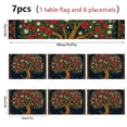 7 Piece Linen Table Runner and Placemats Set, Rose Tree Embroidery ...