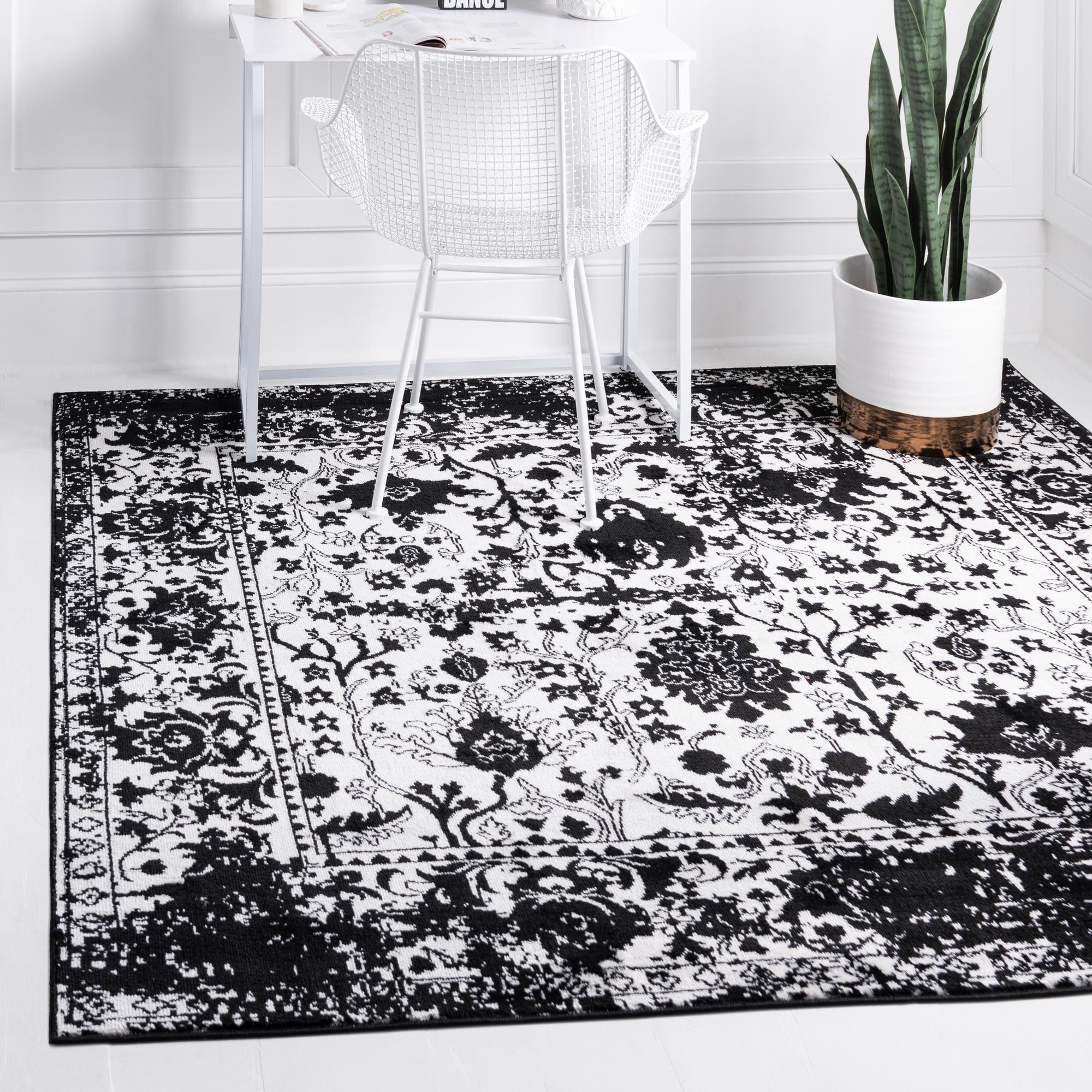Rugs.com Oregon Collection Rug – 8 Ft Square Black And White Low-Pile ...