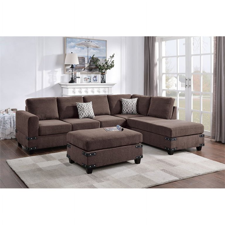 Poundex 3pc Sectional Sofa Set | Baci Living Room