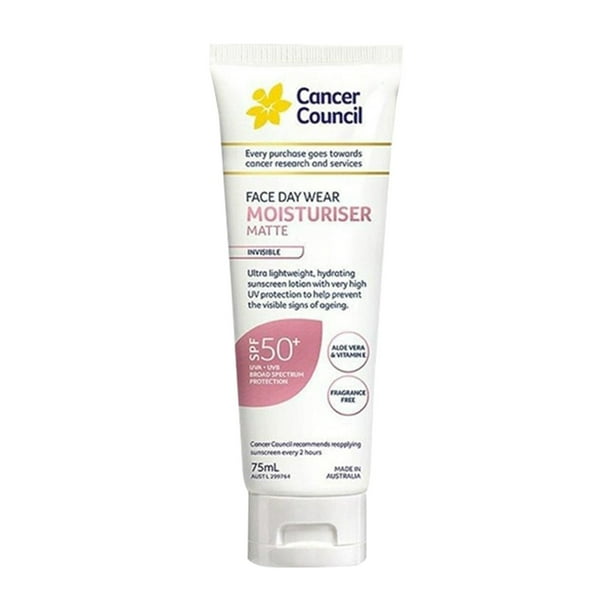 Cancer Council Face Day Wear Hidratante Mate SPF 50+, 75 ml - Invisible ...