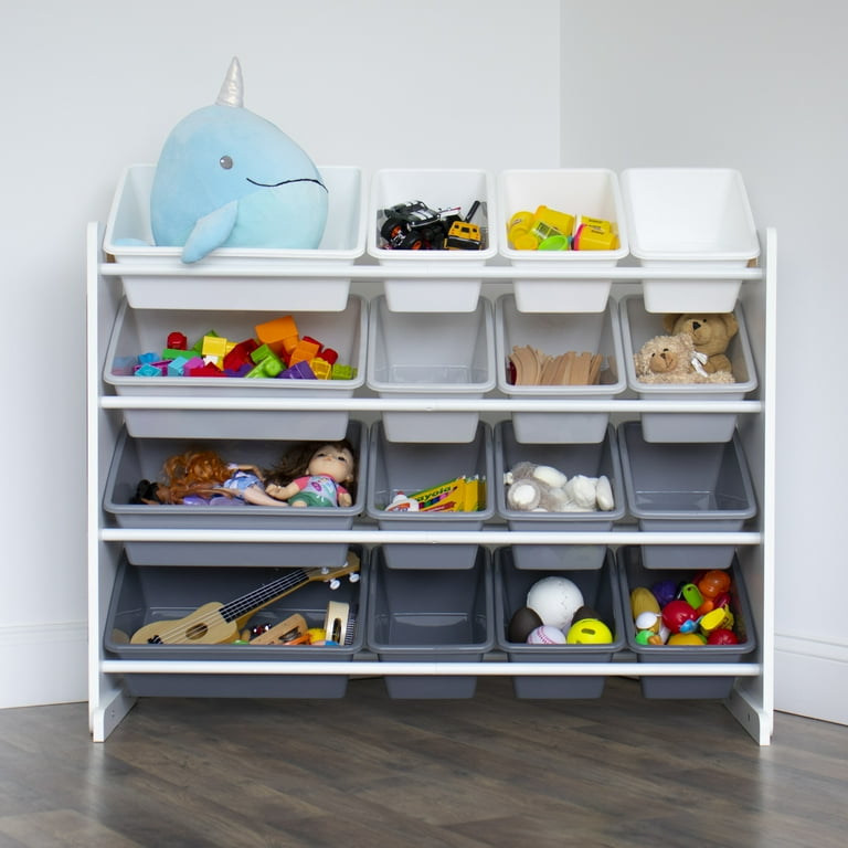 Humble Crew 16 Bin Toy Storage Organizer with Chalkboard Eraser and 2pc Chalk White Grey Gradient Ombre Walmart