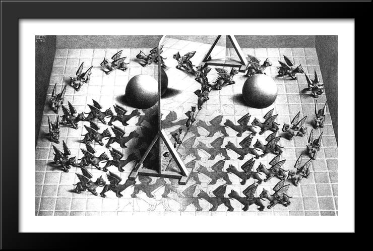 Magic Mirror 40x26 Large Black Wood Framed Print Art by M.C. Escher ...