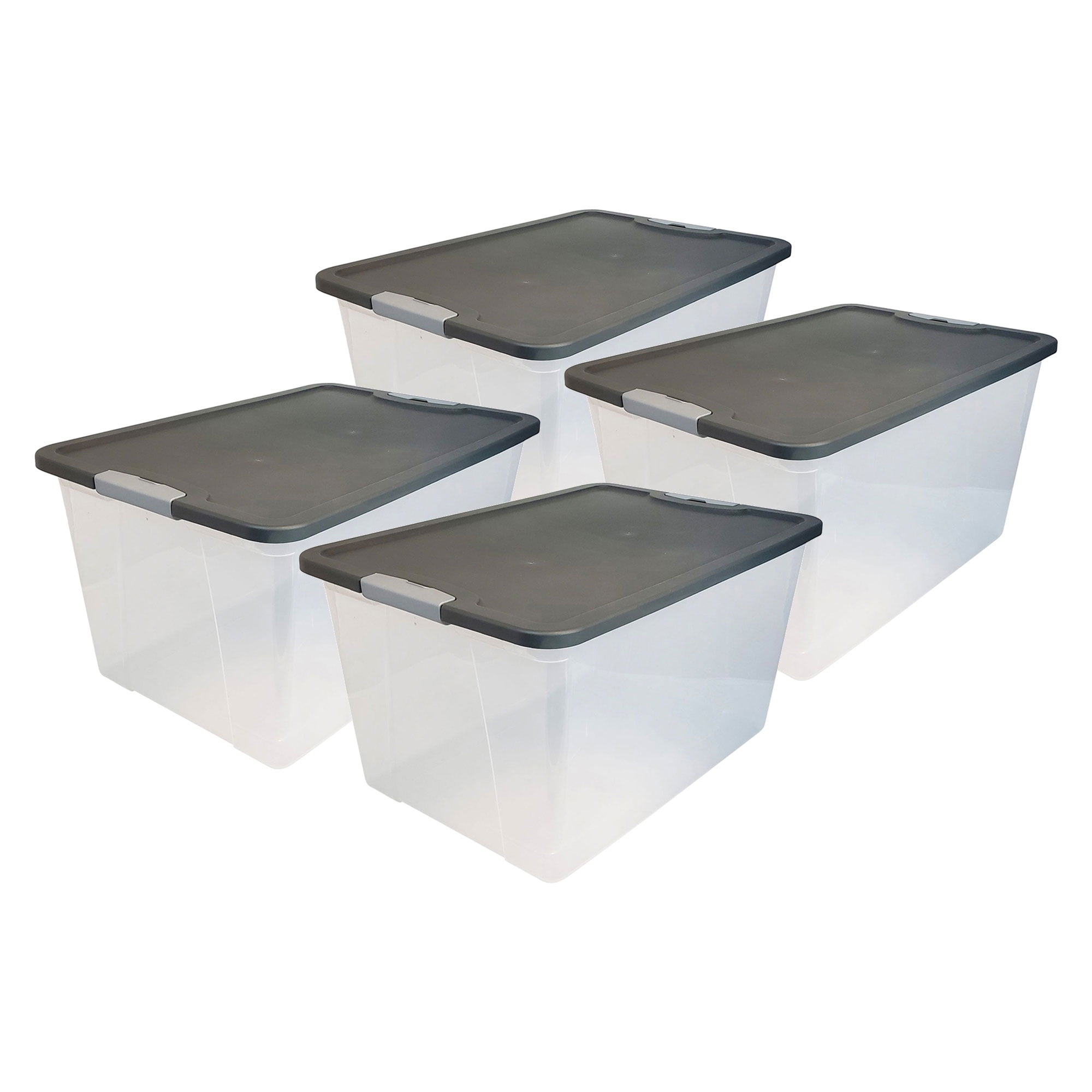 Homz 64 Qt Secure Latching Large Plastic Storage Bin w/ Gray Lid (4 ...