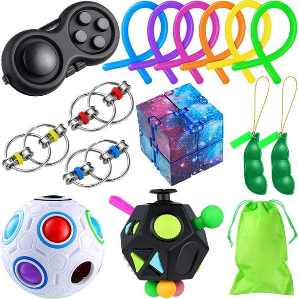 16 Pieces Handheld Fidget Toy Set Key Flippy Chain Infinity Cube Pea ...