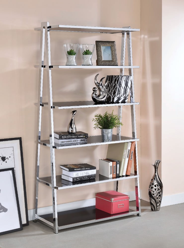 Metal Rectangular Bookshelf, Black High Gloss & Silver - Walmart.com