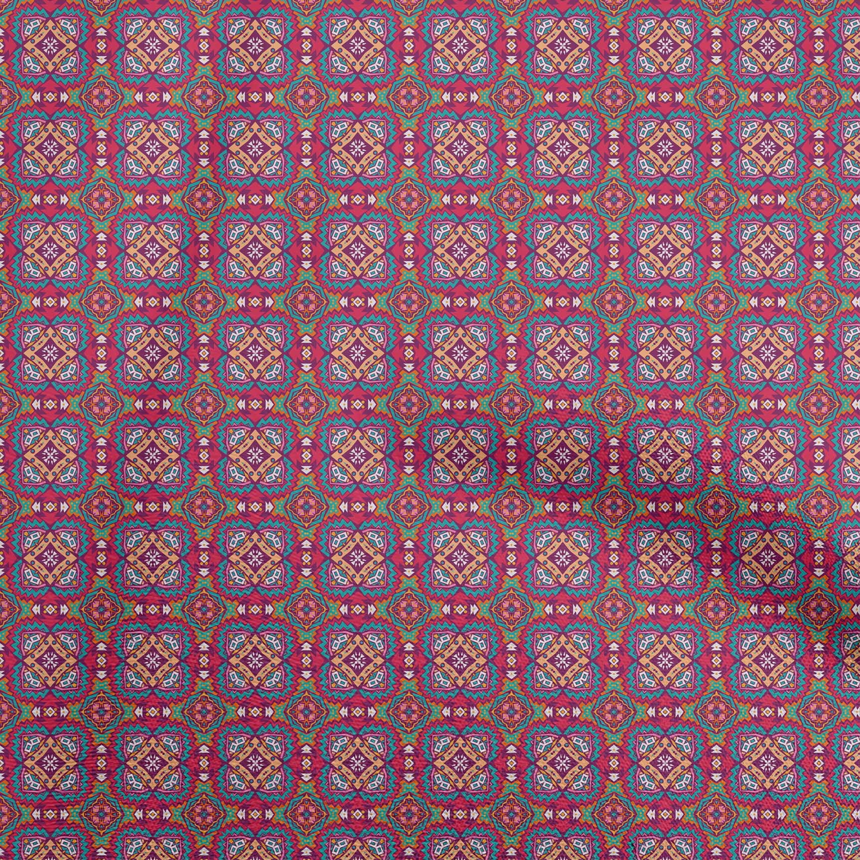 oneOone Cotton Poplin Red Fabric Tribal Sewing Material Print Fabric By ...