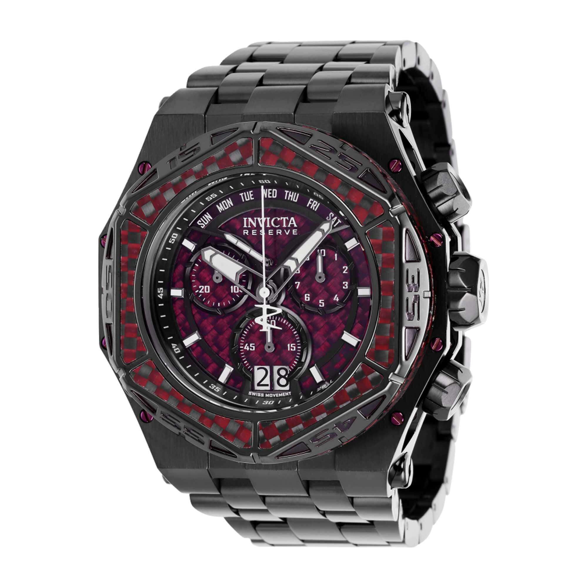 Invicta 38919 Men's Reserve Carbon Hawk Burgundy, Black Dial Watch ...