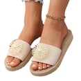 Beige Ladies Round Toe Beach Sandals Open Toe Breathable Fabric ...