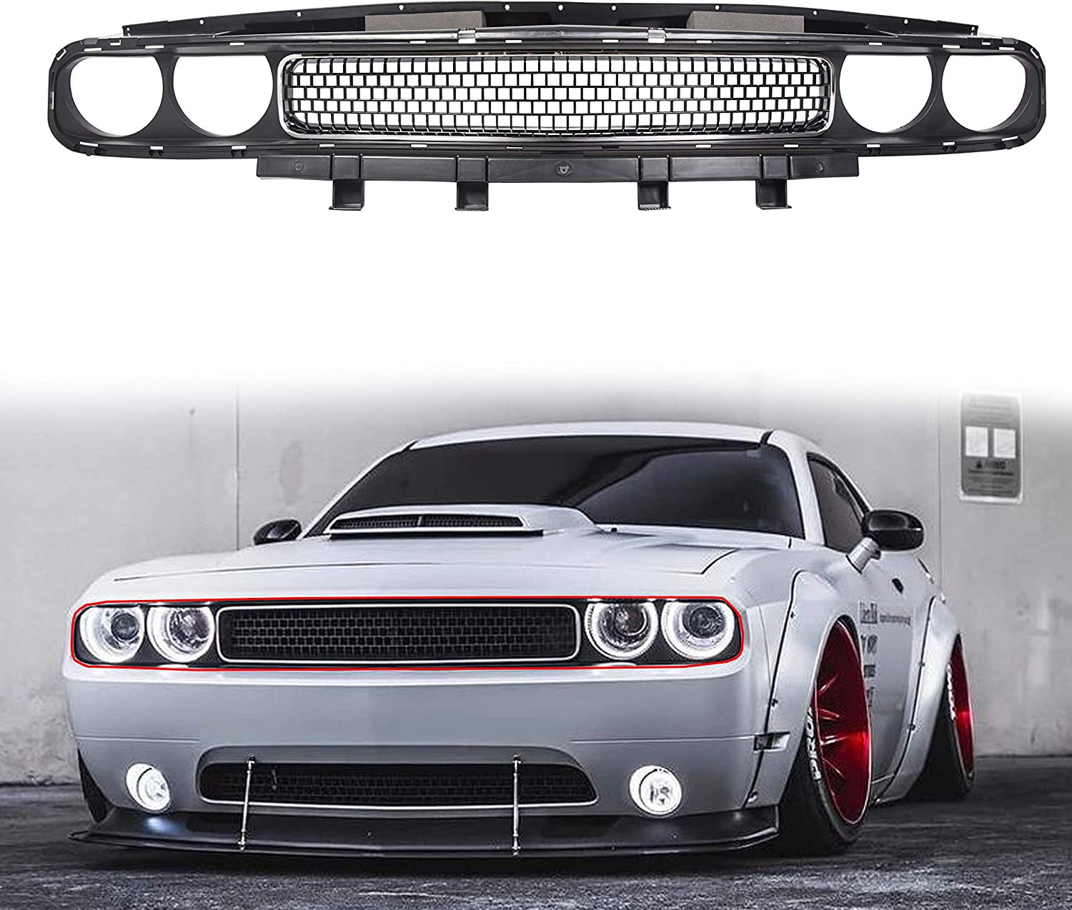 Kojem Front Face Bar Grille Assembly w/Chrome Trim Bezel Molding Upper ...