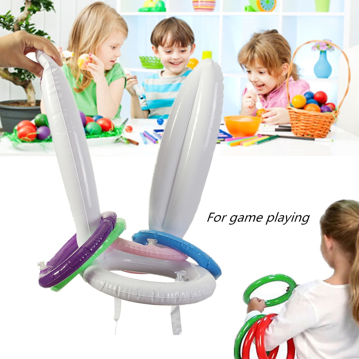 Inflatable Easter Bunny Rabbit Ears Hat & Ring Toss Birthday Party Game ...