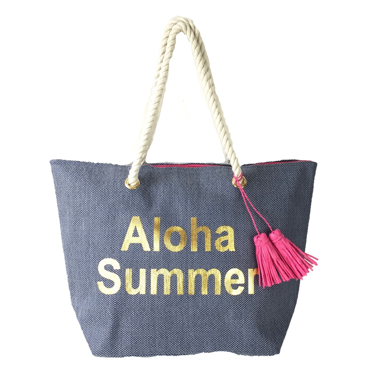 Aloha Summer Beach Bag Packable Large Tote, Denim Blue - Walmart.com