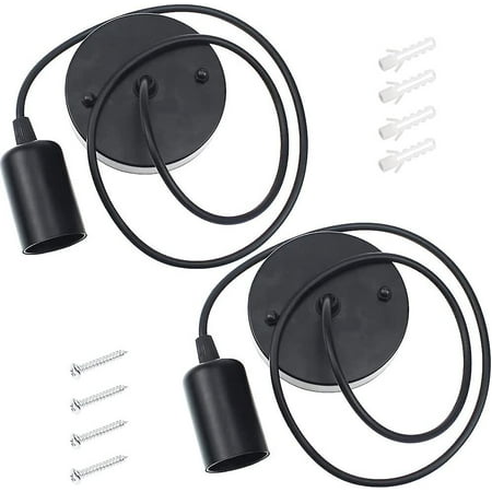 2 Pack Black Pendant Light Fitting E27 Ceiling Rose Lamp Holder Metal ...