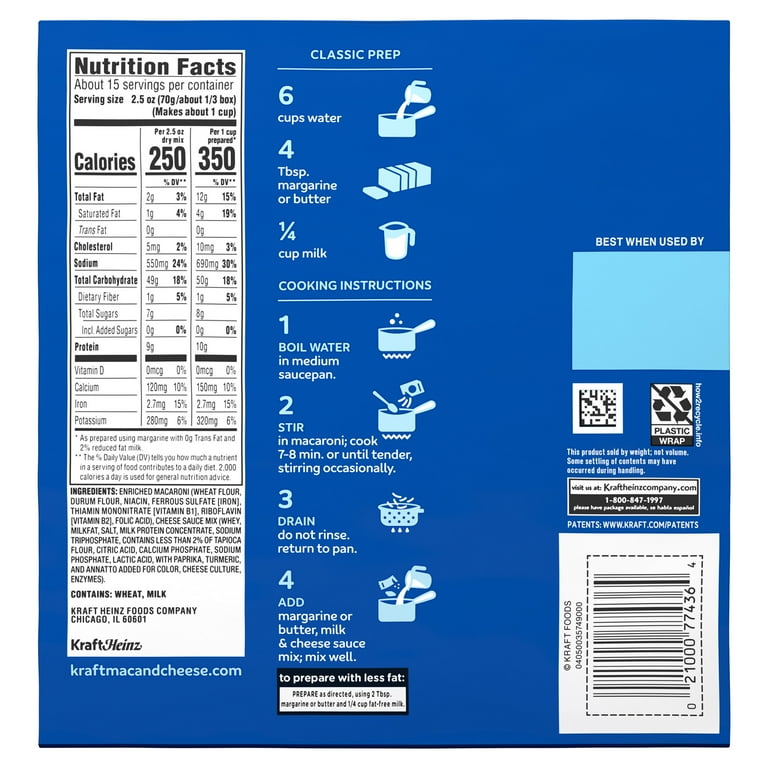 Kraft Macaroni And Cheese Nutrition Label Kraft Mac & Cheese Four