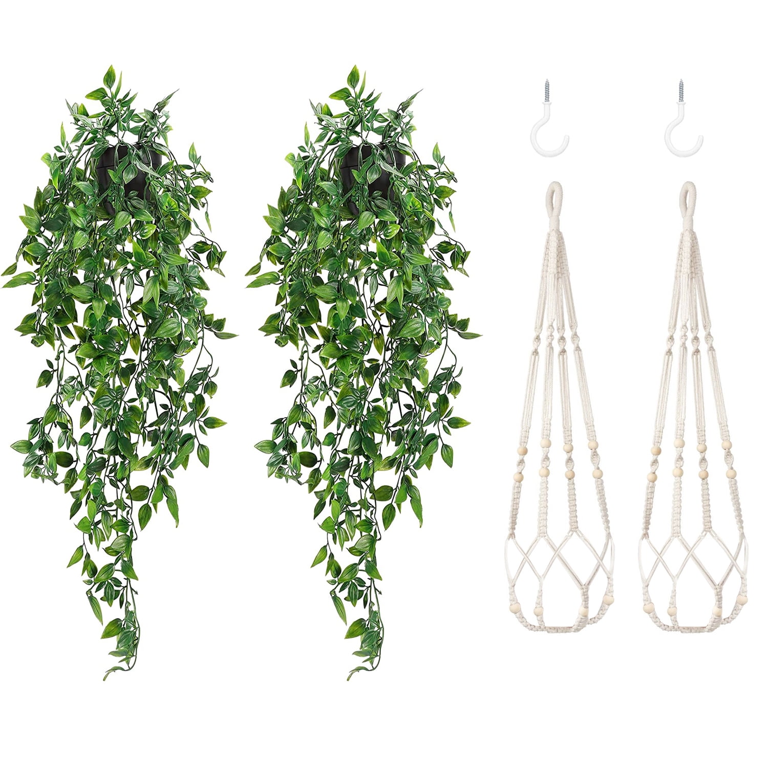 Coolmade 2pcs Artificial Hanging Plants 21" Fake Ivy Vine Fake Ivy ...