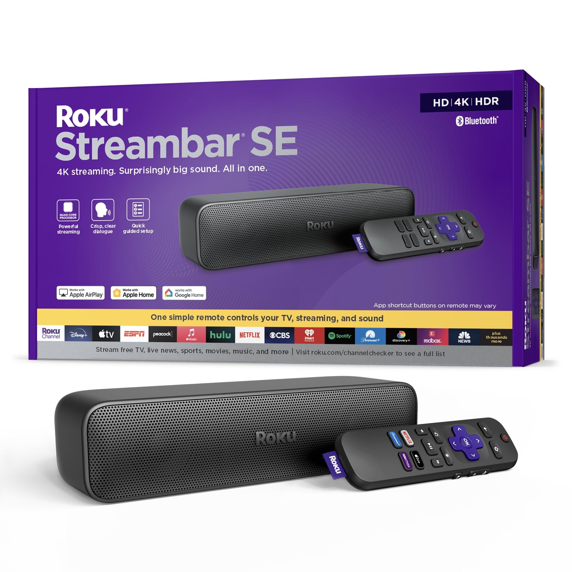 Roku Streambar SE | 2-in-1 TV Soundbar with Built-in 4K/HD/HDR ...