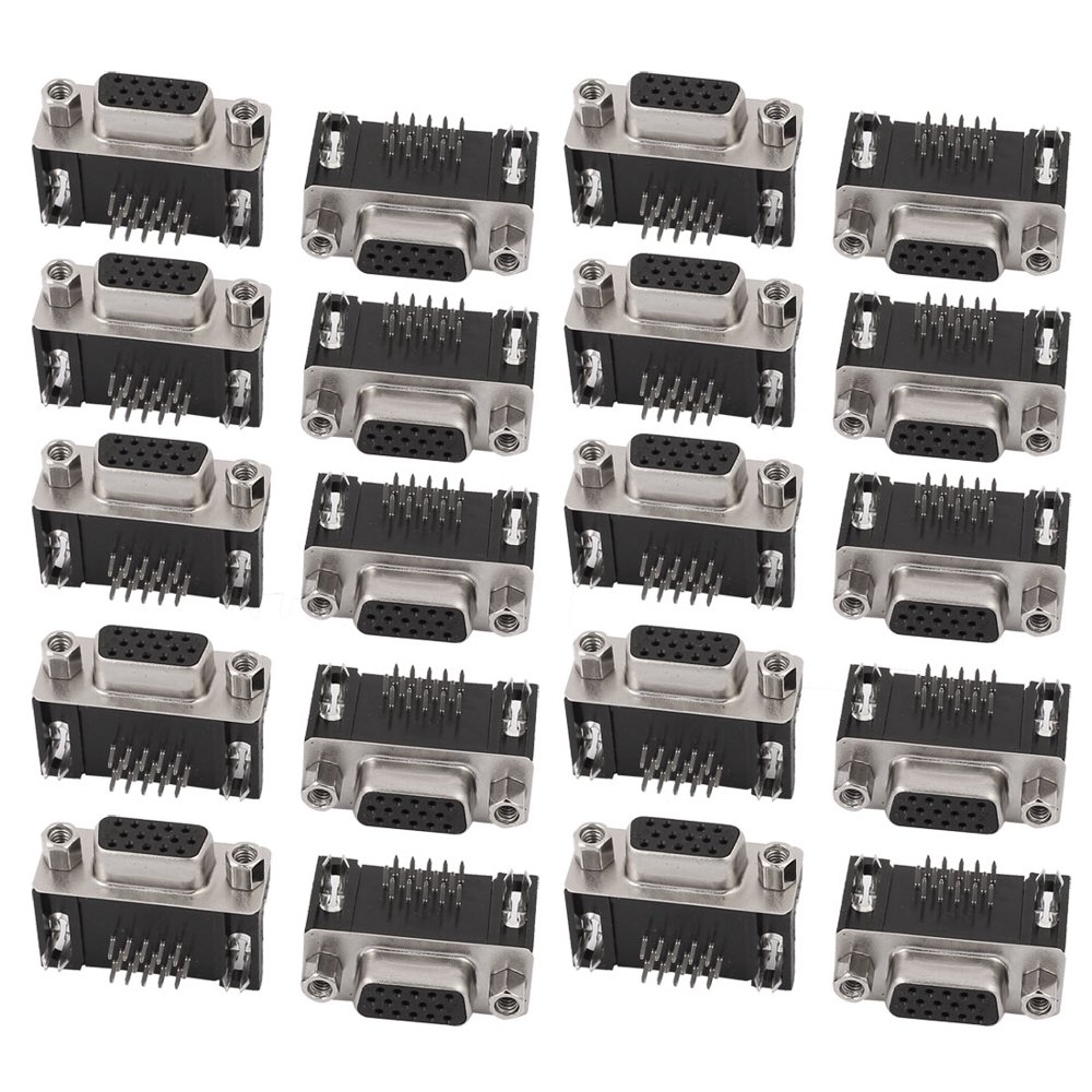 20Pcs DB 15 Pin 3 Row Female D-SUB VGA Connector PCB Mounting Right ...