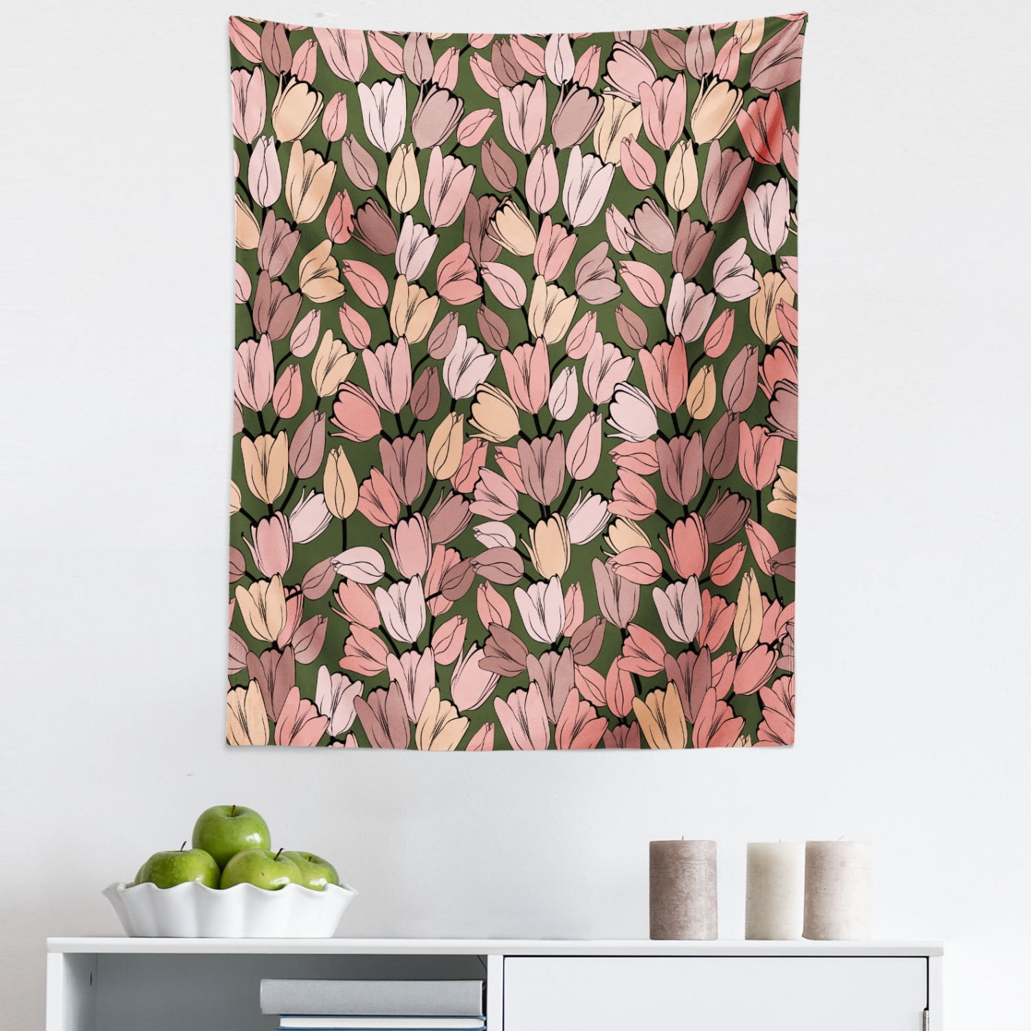 Spring Tapestry, Pattern with Retro Tulips Springtime Garden Park ...