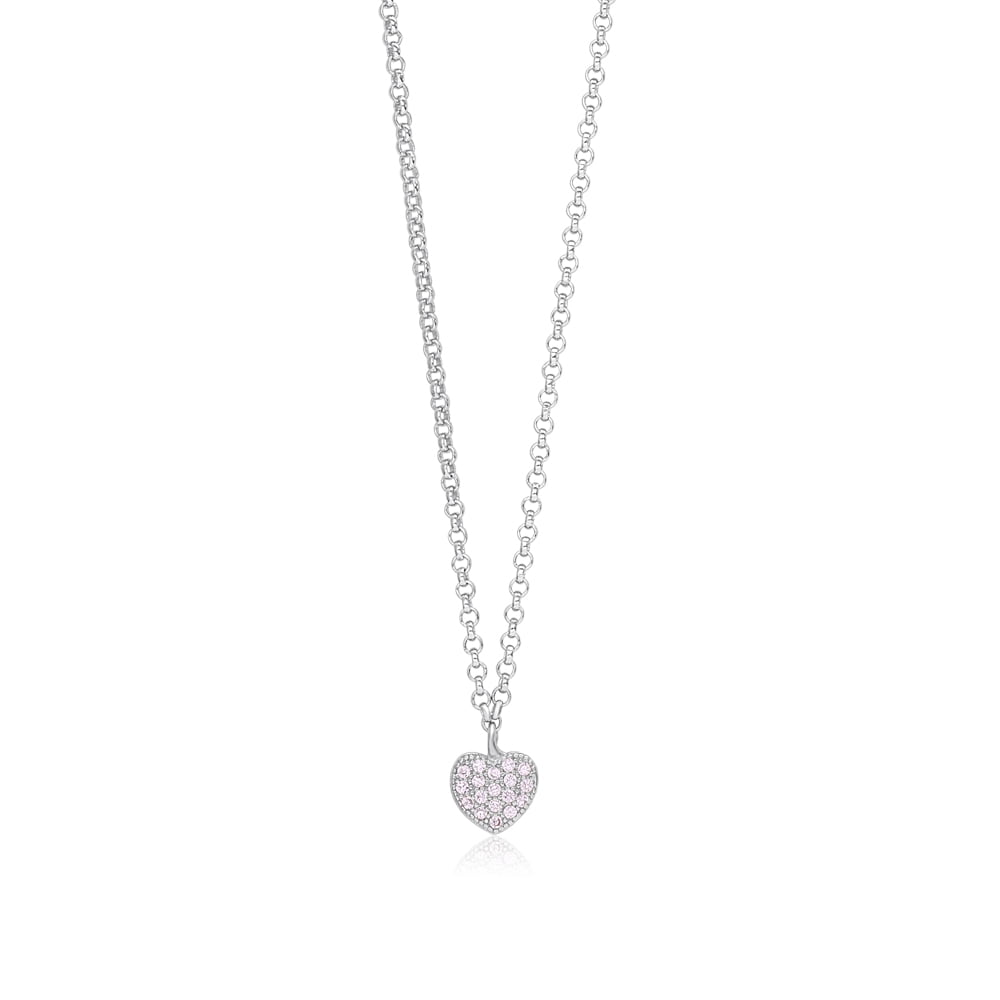 Sterling Silver 925 Small Pink Heart Pendant Necklace with Cubic ...
